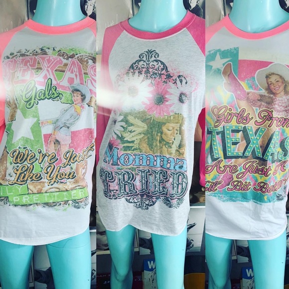 Tops | New Gypsy Texas Womens Boutique Baseball Tshirts Retro Print ...